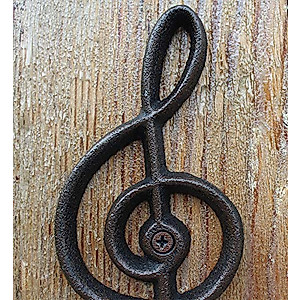 Run 2 Pieces American Rural Retro Cast Iron Musical Note Hook Wall Hanging Coat Hat Decorative Single Hook (2)