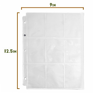9-Pocket Trading Card Pages, Top-Load - Protective Sleeves for Standard Size Cards - TCGs, Sports, and Collectible Card Games| Acid-Free Transparent Plastic Sheets for 3-Ring Trading Card Binders