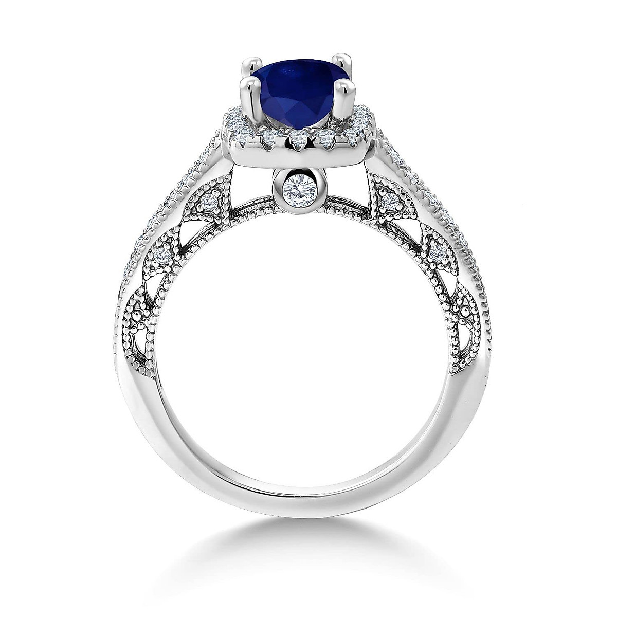Gem Stone King 925 Sterling Silver 6MM Cushion Gemstone Birthstone and Accent White Created Sapphire Engagement Ring | Wedding Anniversary Promise Ring For Women | Available In Size 5, 6, 7, 8, 9
