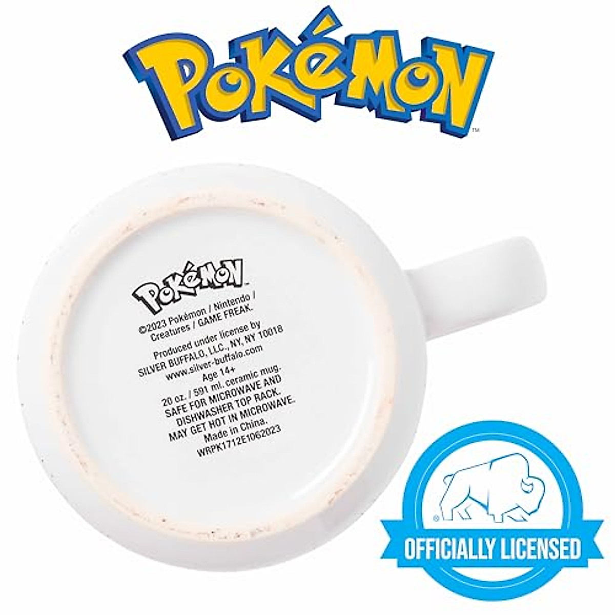 Silver Buffalo Pokemon Bulbasaur, Squirtle, Slowpoke, Snorlax, Pikachu, Piplup, Haunter, Charmander, and Meowth Camper Mug, 20 Ounces