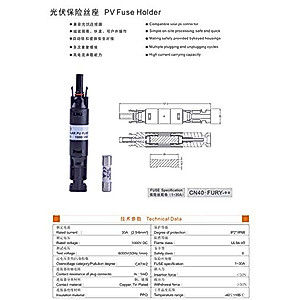 Witproton Solar PV Fuse Connector IP68 Waterproof 1000V in-line Fuse Holder, for Solar Panel and Inverter in Photovoltaic System, Male Female with 1 Fuse (15Amp Fuse Connector)