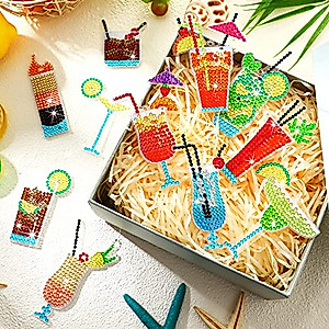 12 Pcs Drinks Diamond Painting Keychain Kits Crystal Drinks Diamond Painting Ornaments Summer Full Diamond Drinks Keychain Summer DIY Diamond Art Keychains for Adults Kids Purse Backpack Handbag