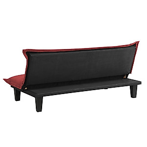 DHP Lodge Convertible Futon Couch Bed with Microfiber Upholstery and Wood Legs, Red
