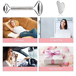 sanforce Gua Sha Facial Tools Stainless Steel Face Roller and Gua Sha Set for Puffiness and Skin Care Routine,Lymphatic Drainage, Facial Tension