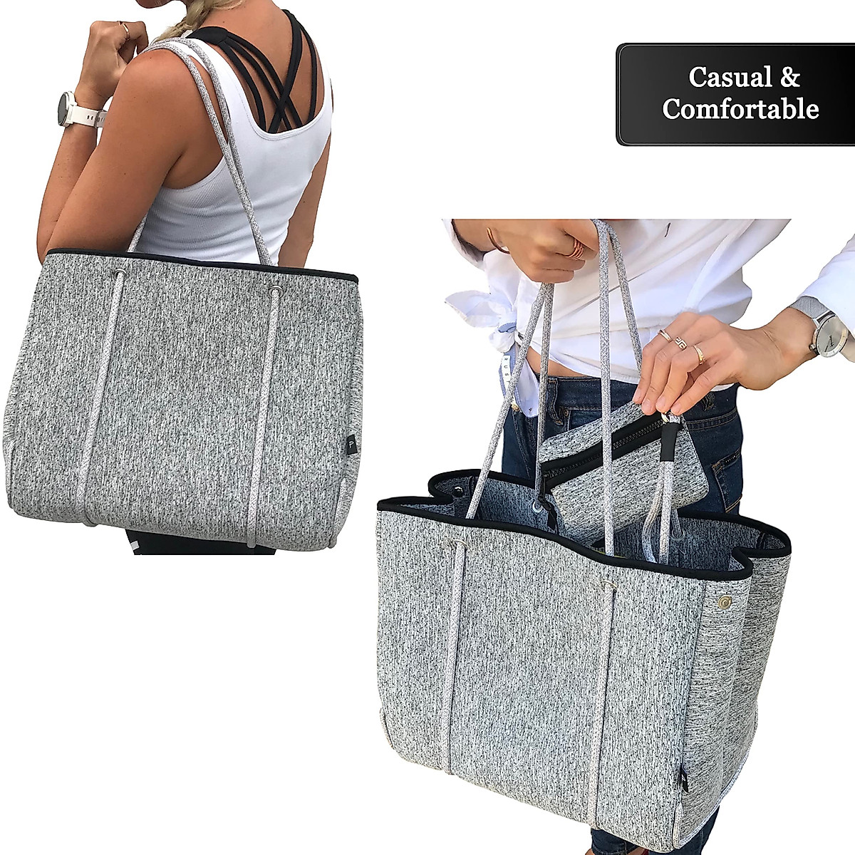 Large Neoprene Tote Bag for Women – Pole Tribe‘s Lightweight Tote Neoprene Beach Bag, Travel Tote, Pool or Office Bag. Large - 6 gallon Size (Badger)