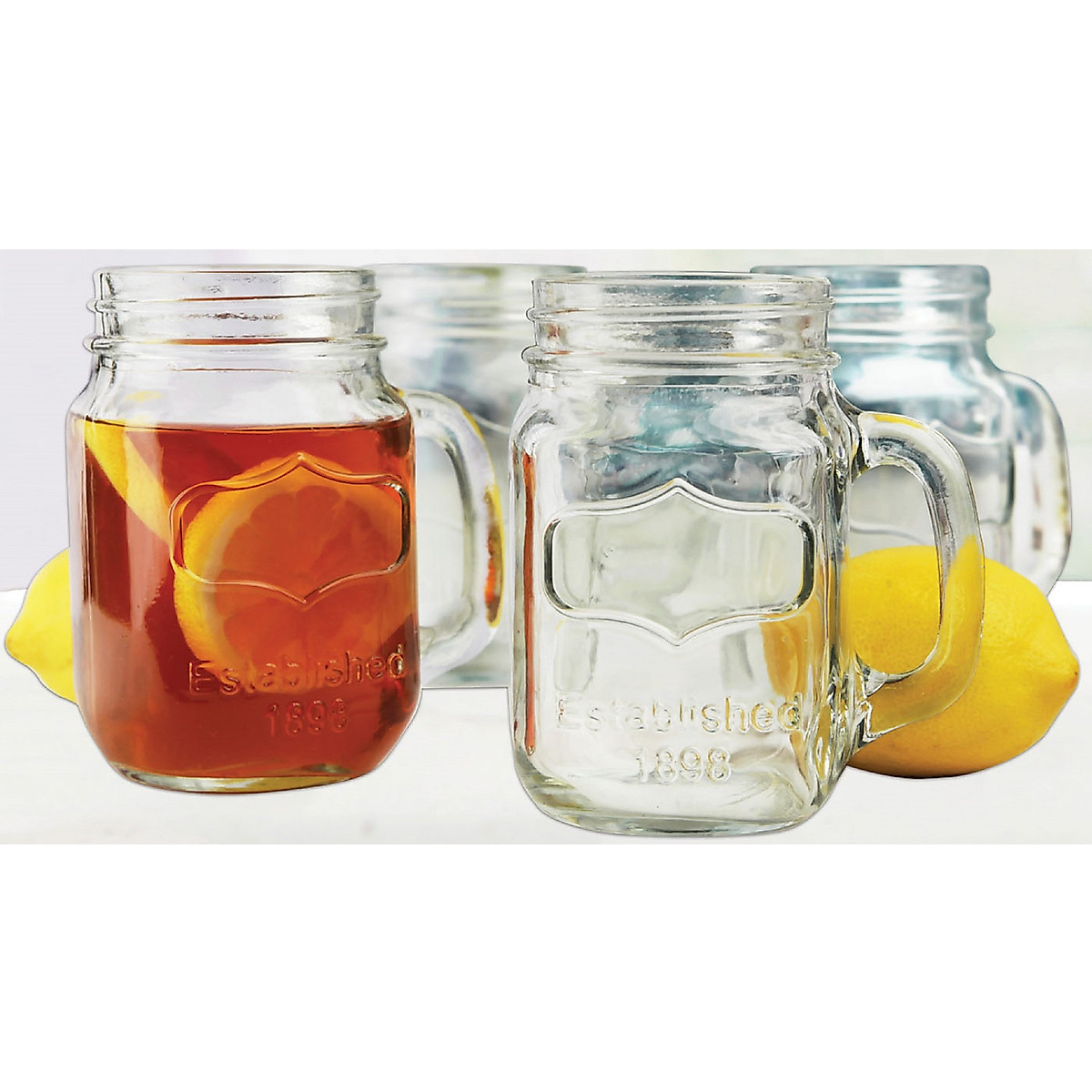 Circleware Simply Mason Jar Mug Shot Glasses with Handle, Set of 6, Party Home Entertainment Dining Beverage Drinking Glassware for Brandy, Liquor, Bar Decor, Jello Cups, 4.7 ounce, Clear (66993)