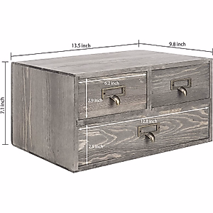 MyGift Rustic Gray Solid Wood Office Supplies Desk Organizer with 3 Pull Out Drawers and Metal Label Holder