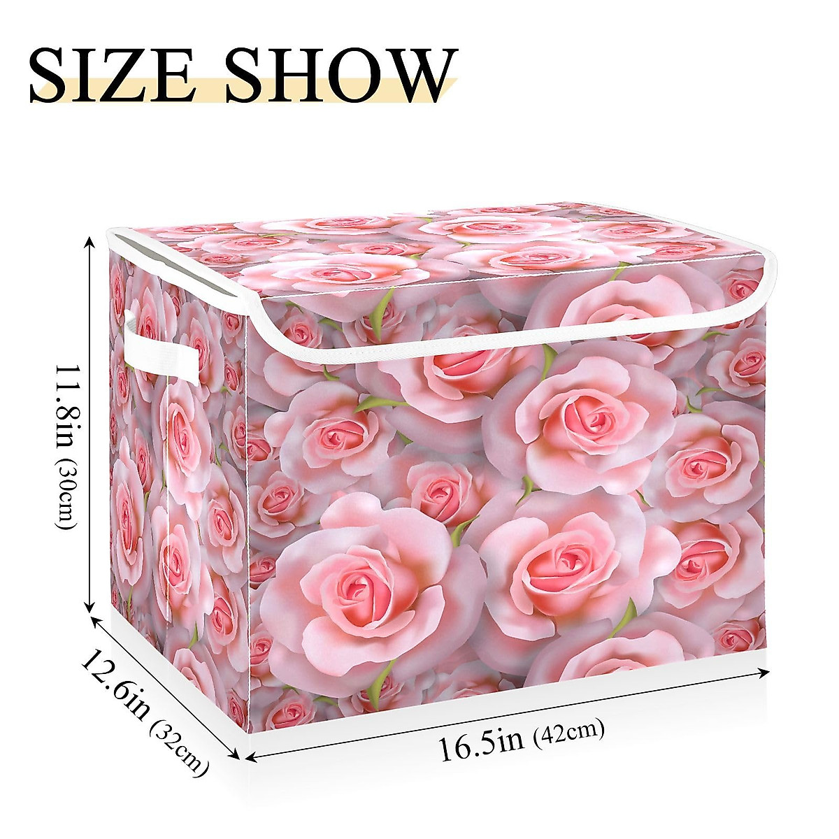 DIGTIA Pink Roses Storage Bins with Lids Large Valentines Day Flower Storage Basket with Handles Foldable Fabric Storage Box Organizer for Clothes Toys Closet Cabinet Home Office Bedroom