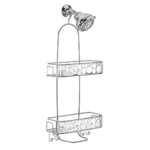 iDesign Bubbli Metal Extra-Large Hanging Shower Caddy for Tall Shampoo, Conditioner, and Soap with Hooks for Razors, Towels, Loofahs, Silver