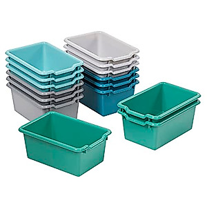 ECR4Kids Scoop Front Storage Bin, Multipurpose Organization, Contemporary, 15-Piece