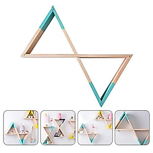 Garneck Wall Shelf Decor Wooden Floating Shelf Triangle Funnel Shaped Shelf Organizer Wall Mount Decorative Display Shelves Home Office Wall Storage Holder Green Botanical Decor