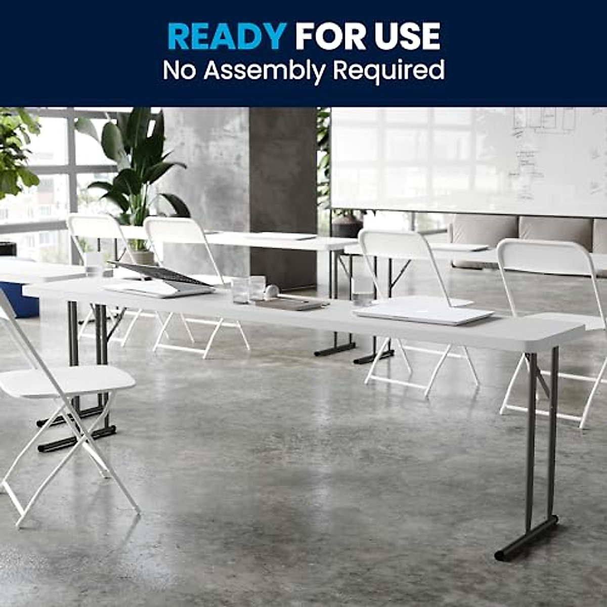 Flash Furniture 8' Plastic Folding Training and Event Table, Rectangular Folding Training Table with 330-lb. Static Weight Capacity, White