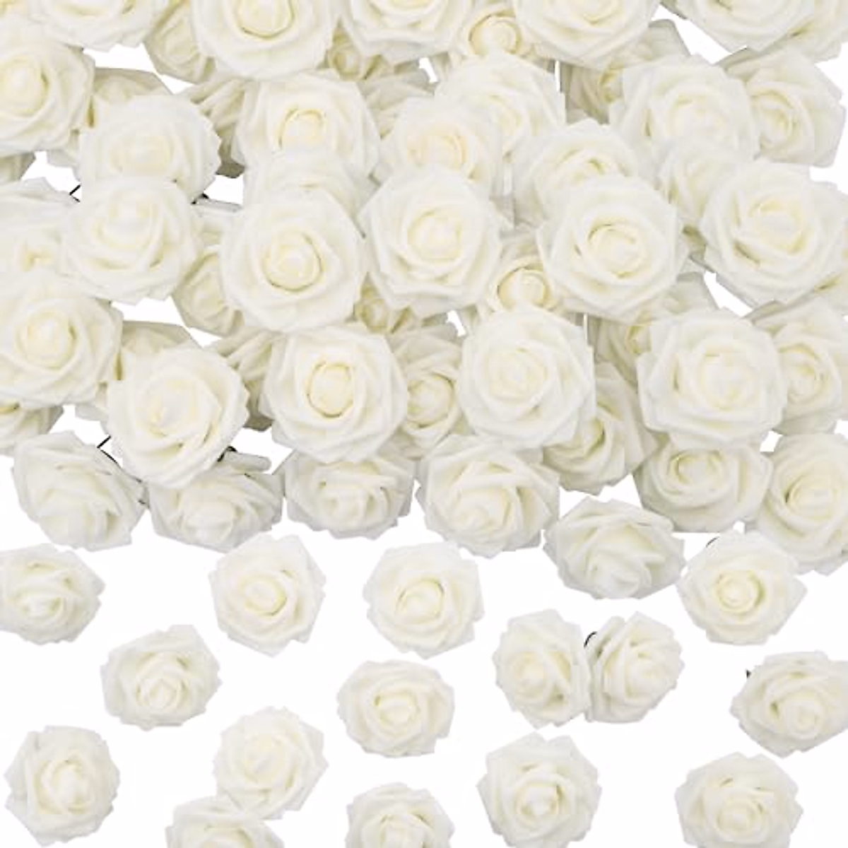 MEOKEY 25pcs Artificial Rose Flowers, Ivory Foam Fake Roses with Stems for DIY Wedding Bouquets White Bridal Shower Centerpieces Arrangements Party Tables Decorations