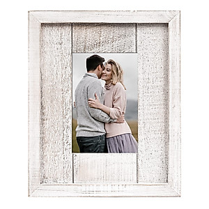 Adeco Handcrafted Rustic Wooden Picture Frames with Real Glass to Display 5 x 7 Inch Photo for Wall Hanging and Tabletop, Distressed White