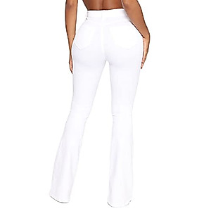 Tunlaud Women's Bell Bottom Jeans for Women Flare Jeans High Waist Bootcut Jeans for Women Stretch Wide Leg Bell Bottom Pants (XXL, White)