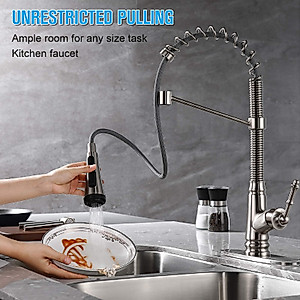 Single Handle Kitchen Sink Faucet with Pull Down Sprayer, Single Level Pull Out Kitchen Faucet, Brushed Nickel