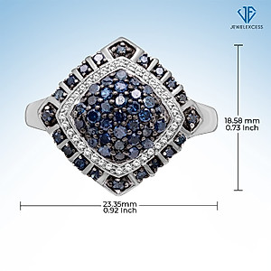 JEWELEXCESS Sterling Silver Blue & White 1 Carat Diamond Ring for Women| Dual-Colored Ring Band with Round Diamonds