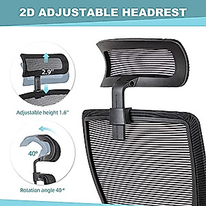 H HONSIT Big and Tall Office Chair- Ergonomic Mesh Office Chair with 3D Armrest, Adjustable Headrest and Sponge Lumbar Support, Comfortable Tilt Function Executive Swivel Office Chair,300lbs