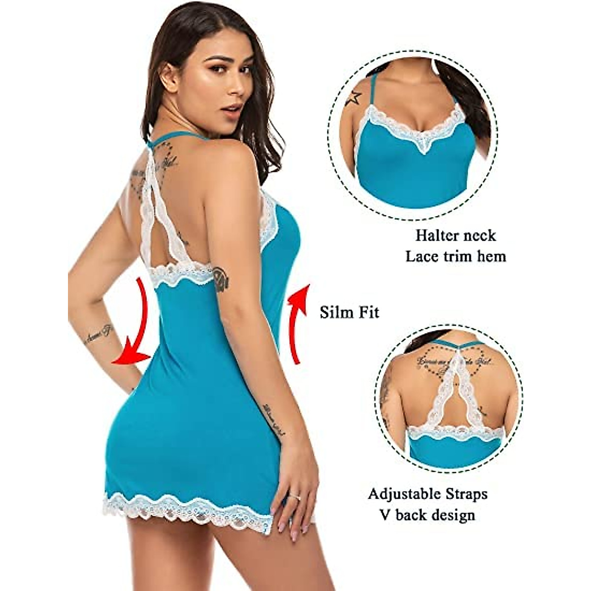 Avidlove Slip Lingerie Sexy Chemise Nightgown Babydoll Soft Sleepwear(Blue,M)