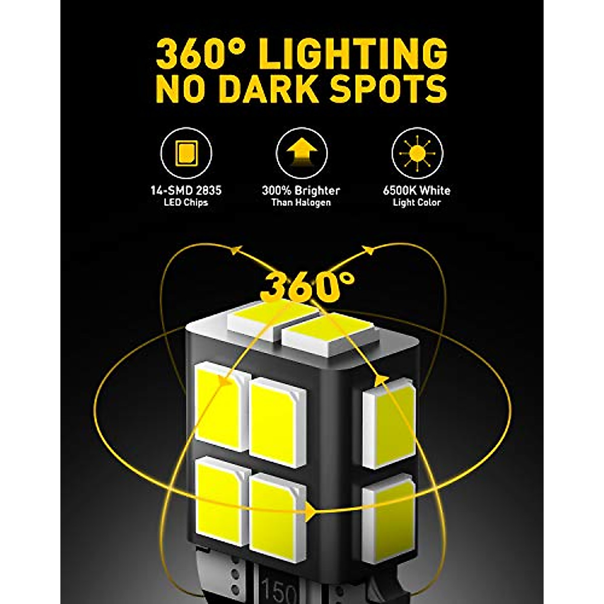 AUXITO 194 LED Bulb 6000K White 168 2825 W5W T10 Wedge 14-SMD Interior Car Bulbs Replacement for Dome Map Door Courtesy Trunk Parking License Plate Lights, 10 PCS