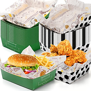 50 Pack Soccer Party Favors 5 lb Paper Food Trays Large Soccer Paper Food Boats Disposable Serving Tray Snack Trays for Food, Condiment, Carnivals, Birthday, Party Decorations