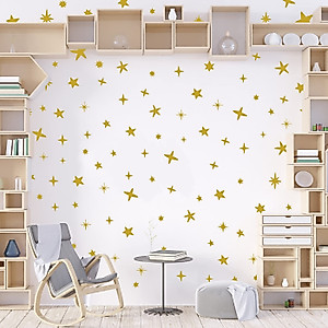 Gold Stars Wall Decals 300pcs Metallic Stars Stickers Sparkle Removable Peel and Stick for Nursery Art Fairy Room Decor Girls Bedroom