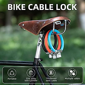 ROCKBROS Bike Cable Lock Portable Bicycle Lock Anti Theft Cable Lock for Bicycle Security Cycling Cable Lock with 2 Keys Road Mountain Bike Lock