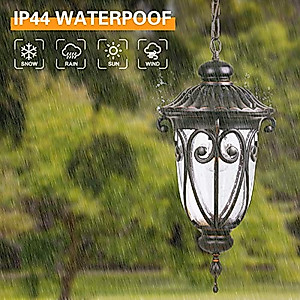 GOALPLUS Outdoor Pendant Light Fixture for Porch, 20 1/2" High Antique Bronze Hanging Patio Light Fixture, Exterior Waterproof Ceiling Hanging Lantern with Clear Seeded Glass, LMP0519-M