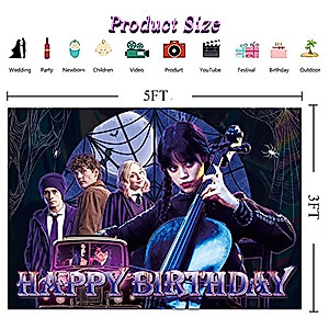 Wednesday New Addams Happy Birthday Backdrop,5x3 ft Wednesday Addams Happy Birthday Backdrop.Suitable for boys'girl Birthday Party Decoration