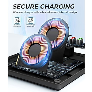 FORYOU Charger Station Wireless Charger Phone with QC/PD Ports, 8 in 1 Fast Charging Pad Wireless Phone Charger for iWatch/Airpods/Samsung/Android/iPhone 14 13 12 for Travel Essentials