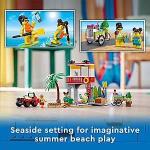 LEGO City Beach Lifeguard Station 60328 Building Kit for Ages 5+, with 4 Minifigures and Crab and Turtle Figures (211 Pieces)