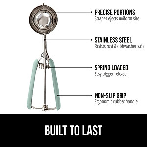 Gorilla Grip Stainless Steel Multipurpose BPA-Free Spring Scoop, 2 TBSP, Melon Ballers, Cookie Dough Scoops, Perfect Portion Sizes, Easy Squeeze and Clean Release, Scooper Size 30, Mint