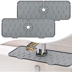 Sink Splash Guard, Silicone Faucet Absorbent Mat, Protector for Kitchen and Bathroom Sink, Faucet Handle Drip Catcher Tray, Drying Pad