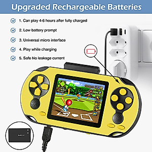 TaddToy 16 Bit Handheld Game for Kids Adults, 3.0'' Large Screen Preloaded 230 HD Classic Retro Video Games with USB Rechargeable Battery & 3 Game Cartridges for Birthday Gift for Kids 4-12 (Yellow)