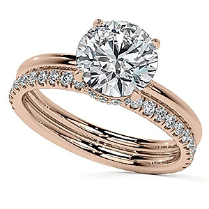 10K Solid Rose Gold Handmade Engagement Ring 1.50 CT Round Cut Moissanite Diamond Solitaire Wedding/Bridal Ring Set for Women/Her, for Wife