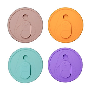 TERESRY 4 Pack Silicone Lids for Glass Cups with Bamboo Lids and Straws, 2.75inch/70mm Silicone Lids for 16OZ Beer Can Cups with Wooden Lids, Replacement Canning Lids for 20OZ 24OZ Glass Cups