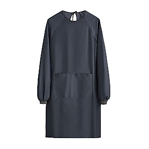 NAN Wind Solid Color Kitchen Apron with Pockets,Unisex Long Sleeves Waterproof Apron for Cooking Baking Cleaning Work,Black Chef Aprons Kitchen Cooking Apron BBQ Grill Gift for Dad Men Women