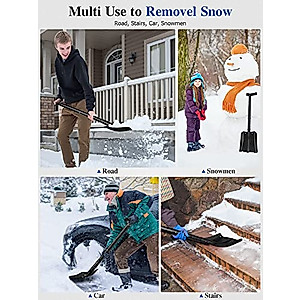 Pawsdot Snow Shovel, 36.2" Retractable Large Capacity Snow Shovel 3 Piece Aluminum Lightweight Portable Metal Snow Shovel for Car Driveway Trunk Camping Garden Beach Snow Removal, Black