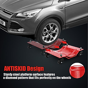 GAOMON Heavy Duty Car Dolly 4 Pack, 6000 Lbs Wheel Dolly Car Tire Stake with Brakes, Car Tire Dolly Cart with Wheels, Vehicle Dollies for Moving, Car Repair, Red