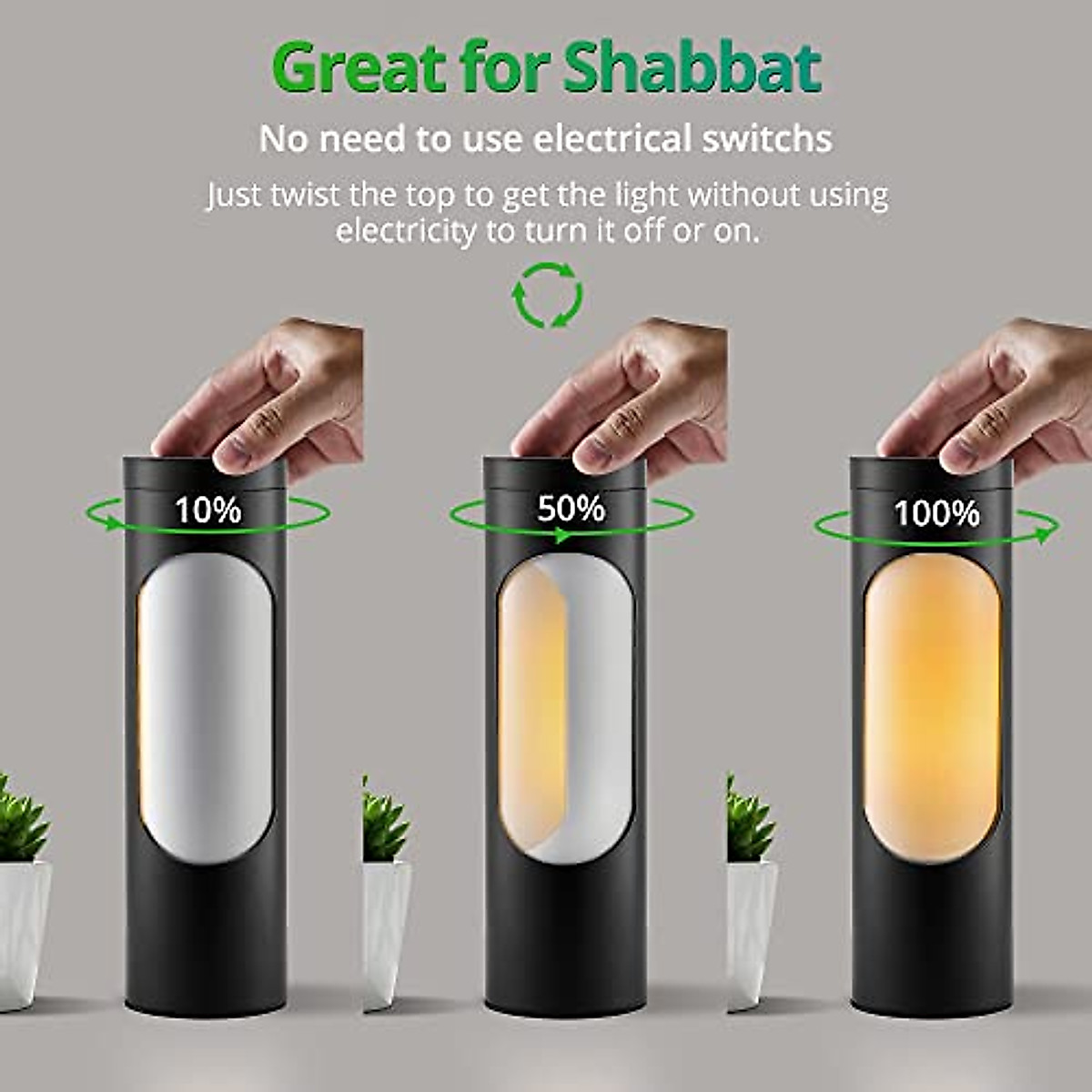 LEDIARY Kosher Lamp, Reading Lamp for Shabbos, Black Table Lamps and Nightlight for Living Room Bedroom, T10 Bulb Included (4W Eqv 40W, 400LM, 3000K)-2 Pack