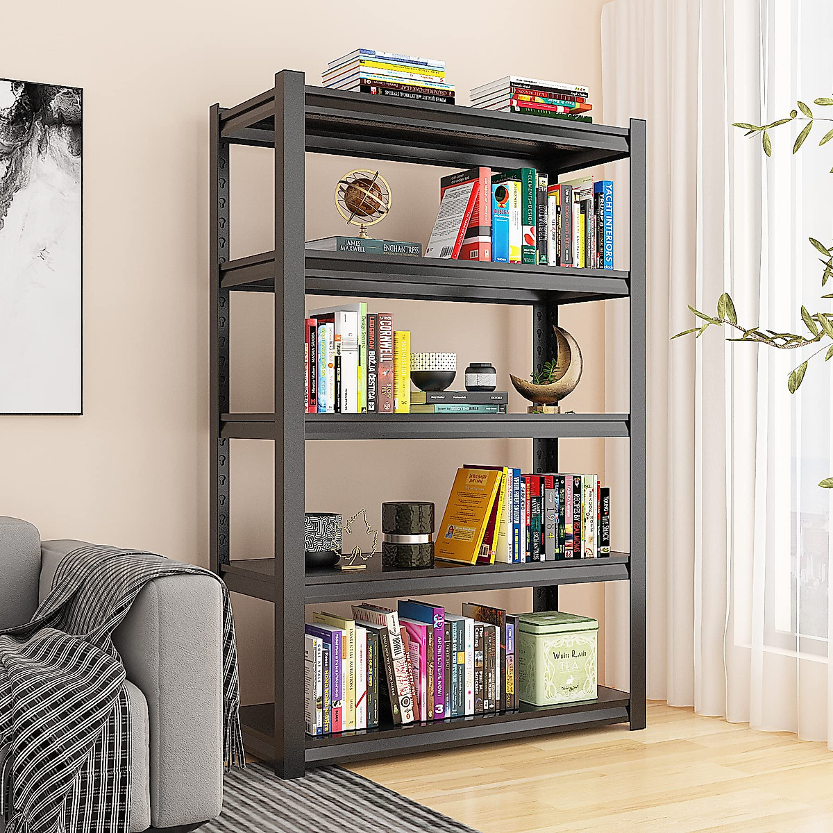 BYNSOE Garage Shelving Heavy Duty Storage Shelves for Garage Storage Rack Adjustable 5 Tier Metal Shelving Basement Garage Storage Shelves (5-Tier)