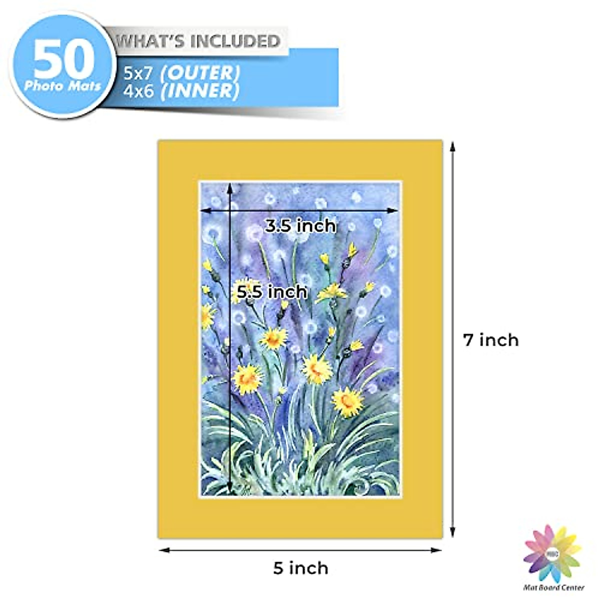 Mat Board Center, Bevel Cut, Acid Free, 4-ply Thickness, White Core Mats - for Pictures, Photos, Framing (Mixed, 5x7 Mats for 4x6 Pictures, 50-Packs)