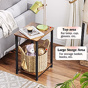 WLIVE End Table, 2-Tier Small Side Table with Open Storage, Narrow Side Stand for Bedroom, Living Room, Couch, Modern End Stand with Sturdy Metal Frame, Sturdy Easy Assembly,Rustic Brown (1 Pack)