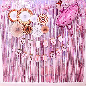 BRAVESHINE Party Decoration Foil Fringe Backdrops - 3.2 ft x 8.2 ft Metallic Tinsel Photo Booth Pros Streamer Curtains for Birthday Wedding Christmas Bridal Bachelorette Decorations - 1 Purple 1 Pink