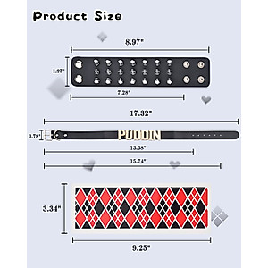ABONDEVER Quinn Puddin Choker Halloween Set Adjustable Punk Leather Letter Collar Necklace Tattoo Stickers Rivets Spike Bracelet Halloween Harley Cosplay Accessories for Women (Black-B)