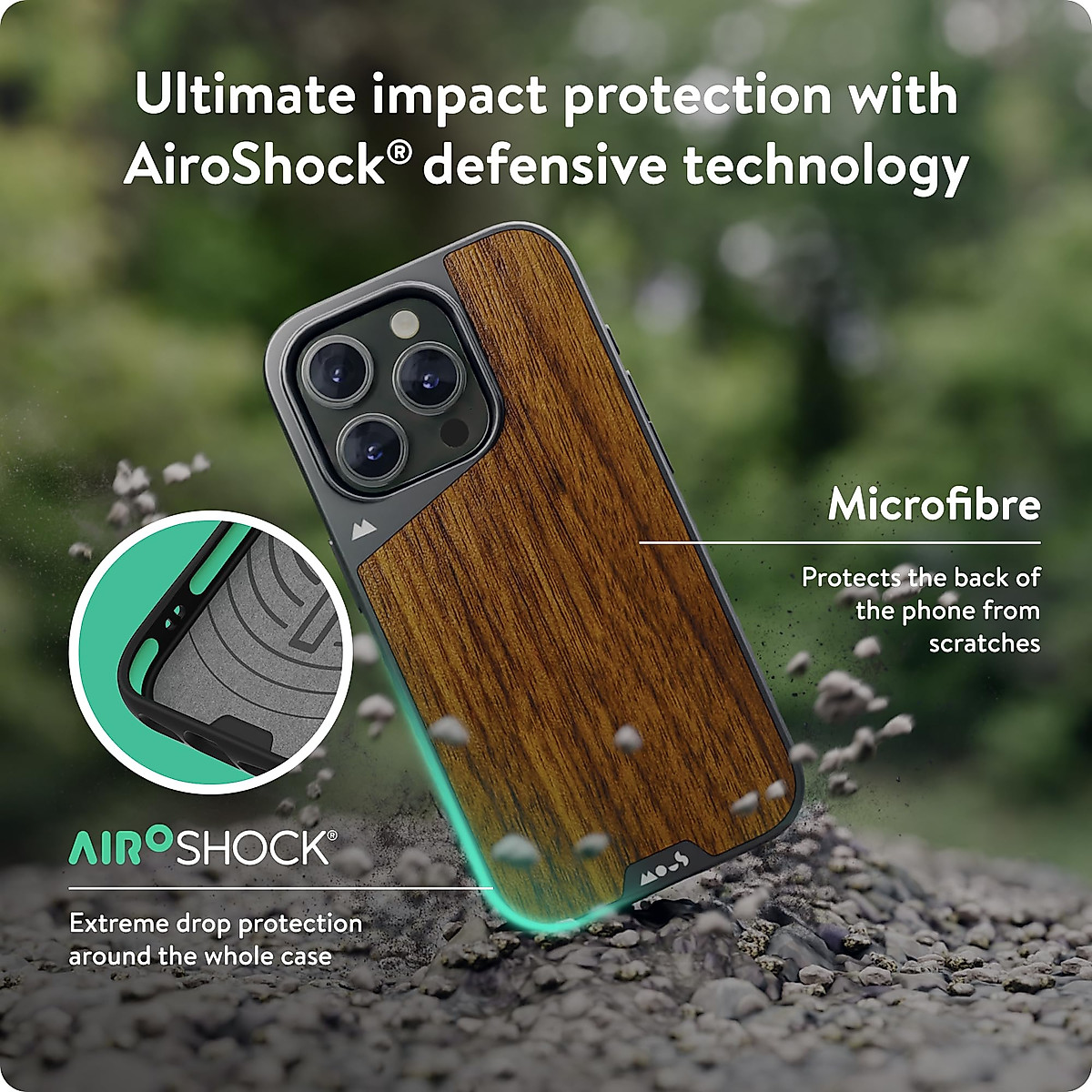 Mous Case for iPhone 15 Pro MagSafe Compatible - Limitless 5.0 - Walnut - Protective iPhone 15 Pro Case - Shockproof Phone Cover