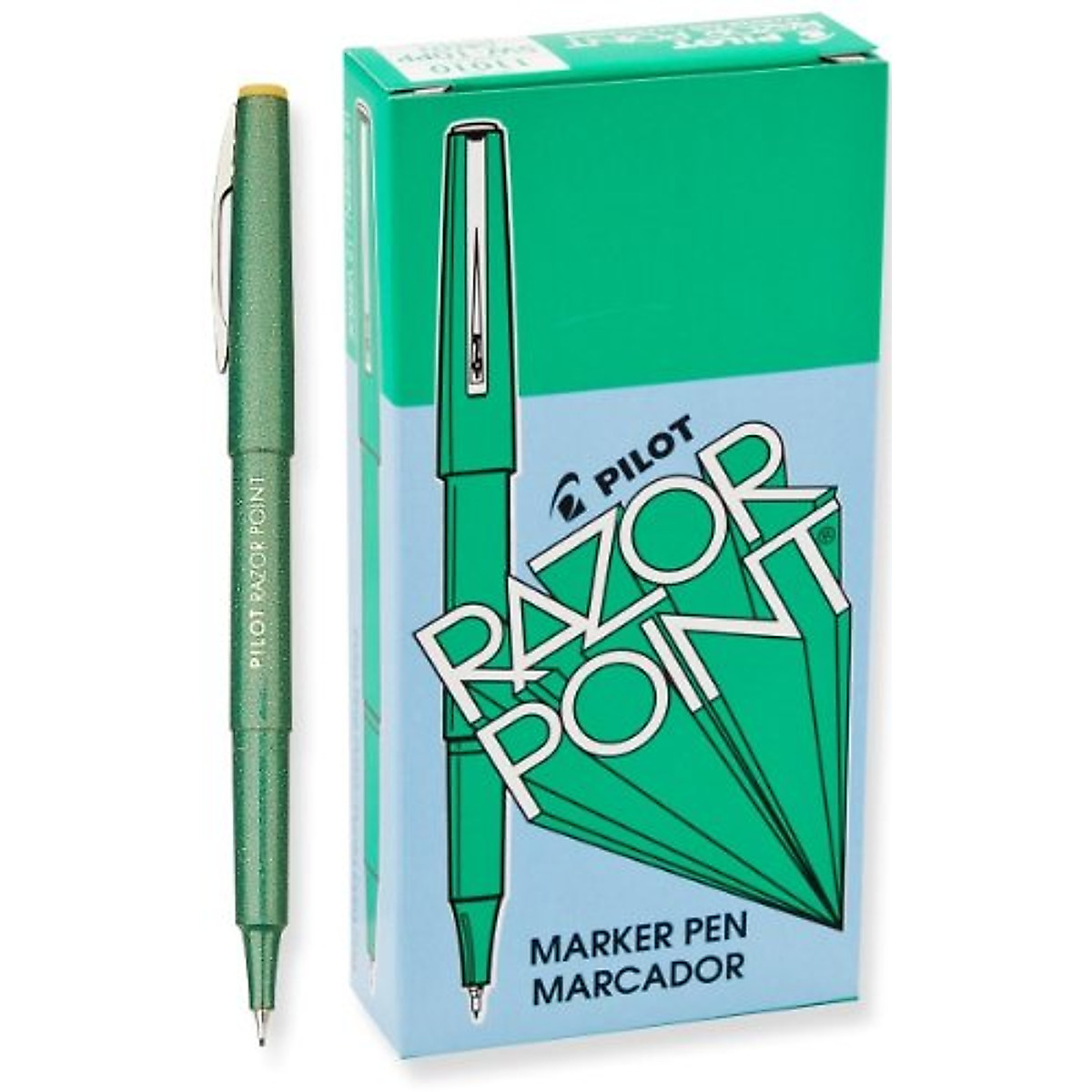 PILOT Razor Point Fine Line Marker Stick Pens, Ultra-Fine Point (0.3mm) Green Ink, 12-Pack (11007)