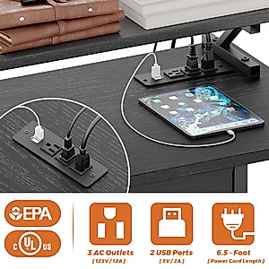 GIKPAL Computer Desk with Drawers, 47 inch Gaming Desk with Storage and Shelves, Home Office Desks with Power Strip, Black Wooden Desk