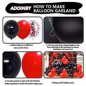 ADOINBY Red and Black Balloon Arch Kit, 140Pcs Different Sizes inch Black and Red Balloons and Confetti Party Balloon Garland Kit for Birthday, Wedding, Graduation, Anniversary, Prom Decorations
