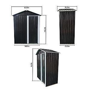Outdoor Metal Storage Shed with Singe Lockable Door,Galvanized Metal Shed with Air Vent Suitable for The Garden,Tiny House Storage Sheds Outdoor for Backyard Patio Lawn-5'x 3', Black